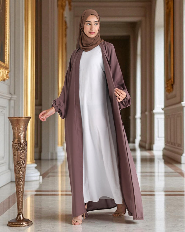 3-Piece Front Open Abaya Set with Balloon Sleeves and Matching Hijab ...