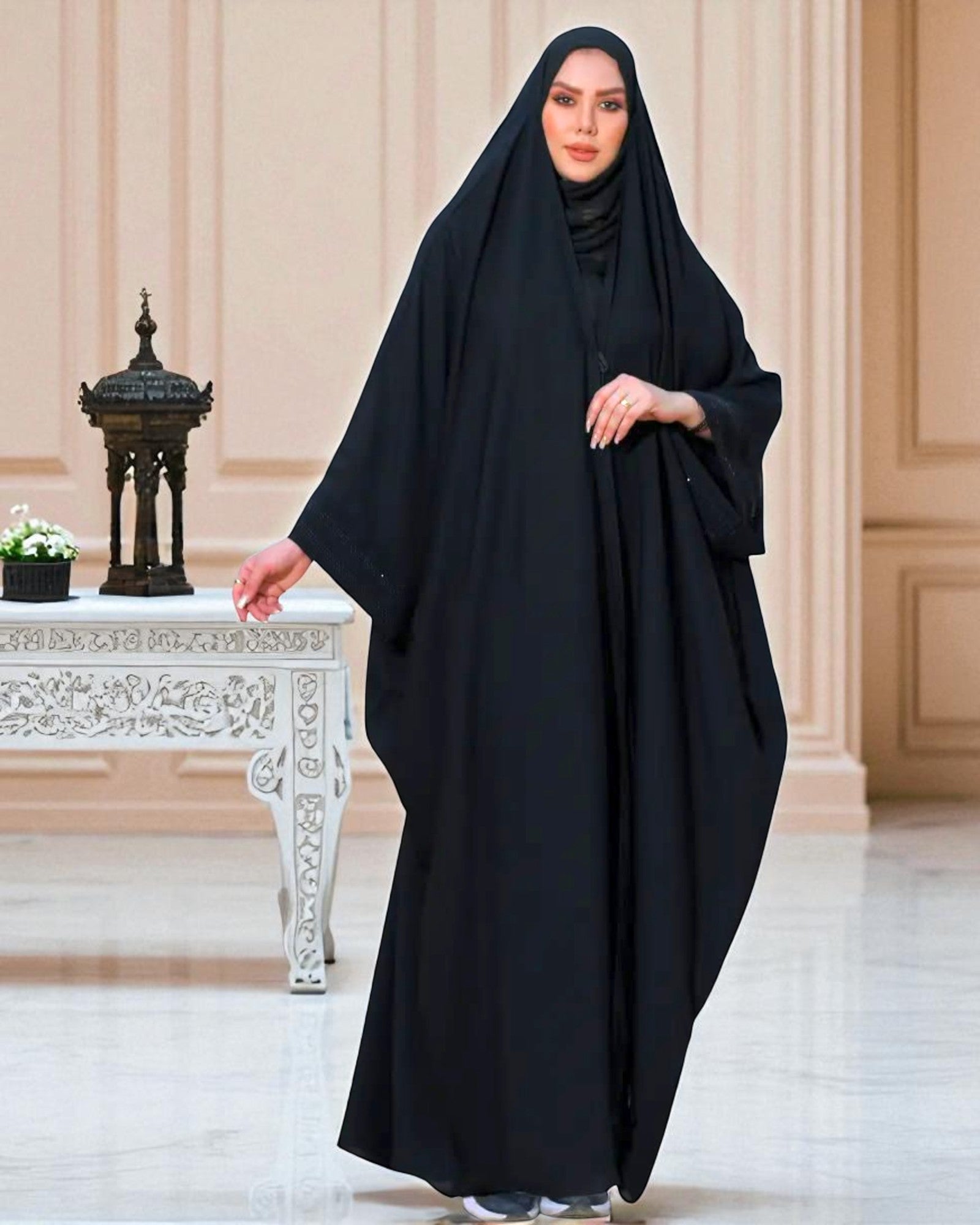 Black Irani Chadar Abaya with Stonework Sleeves | Firdaus Fabric ...