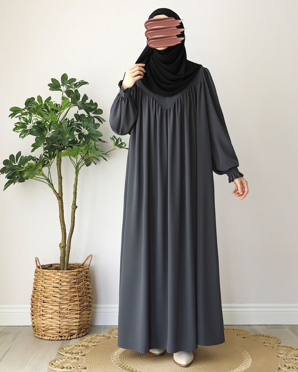 Designer Turkish Style Abaya with V-Shaped Gather – Bashariya Arfeenz ...