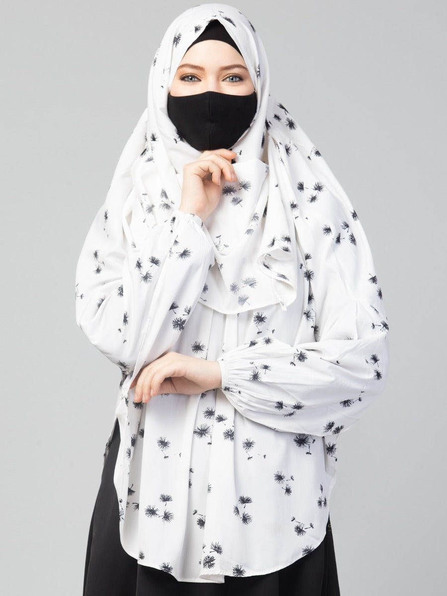 Printed Khimar With Attached Mouthpiece – Bashariya